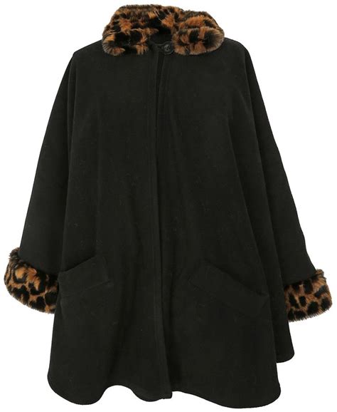 Cejon Fleece Cape With Faux Fur Trim Macys