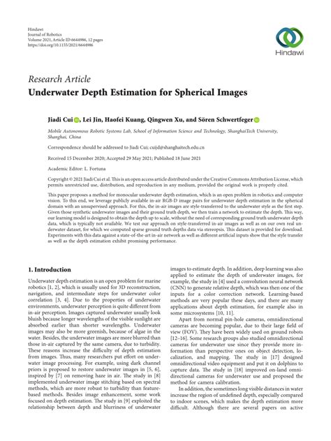 Pdf Underwater Depth Estimation For Spherical Images