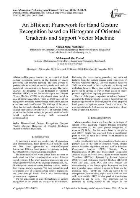 Pdf An Efficient Framework For Hand Gesture Recognition Based On Histogram Of Oriented