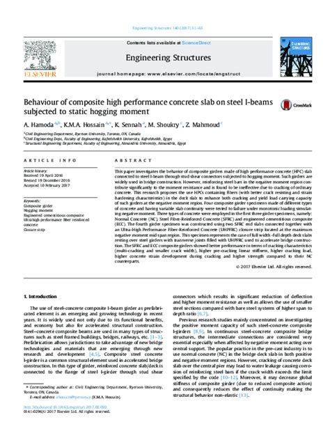 Pdf Behaviour Of Composite High Performance Concrete Slab On Steel I Beams Subjected To Static