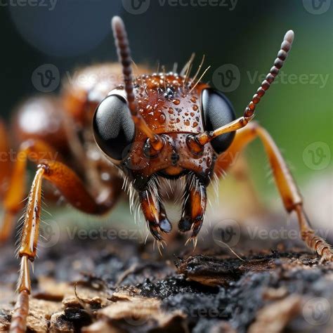 Close Up Highly Detailed Macro Shot Of The Ant Generative Ai