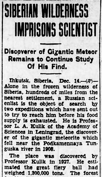 Papergreat Examining The Tunguska Event Via Newspaper Headlines