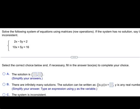 solve the following system of equations using matrices row operations