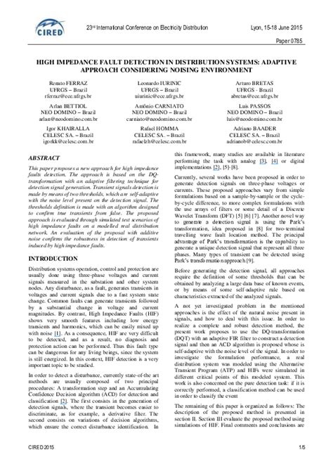 Pdf High Impedance Fault Detection In Distribution Network Using Time Frequency Based Algorithm