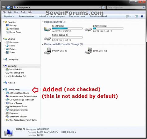 Control Panel Add Or Remove From Navigation Pane Tutorials