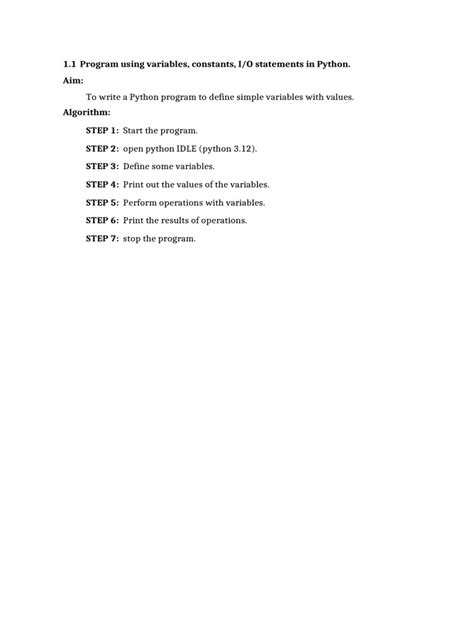 1 Program Using Variables Constants Io Statements In Python Pdf