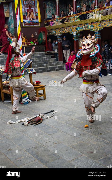 Skeleton Cham Dancers Perfrom Thur Dhag The Dance Of Liberation Of Mani Rimdu Festival Chiwong