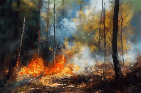 森林燃烧的大火插画图片下载 正版图片600156232 摄图网