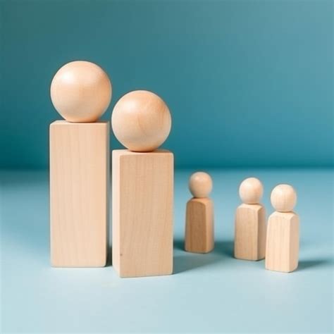 Premium Ai Image Wooden Figures With A Cube On A Blue Background