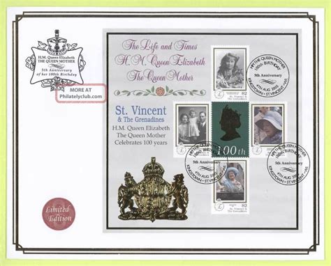 Grenada St Vin Queen Mother M S On Limited Ed Fdc