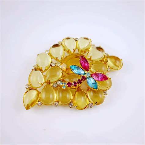 Vintage 古董饰品 1950年代 黄色水晶果冻超大胸针 yulifeng19850803