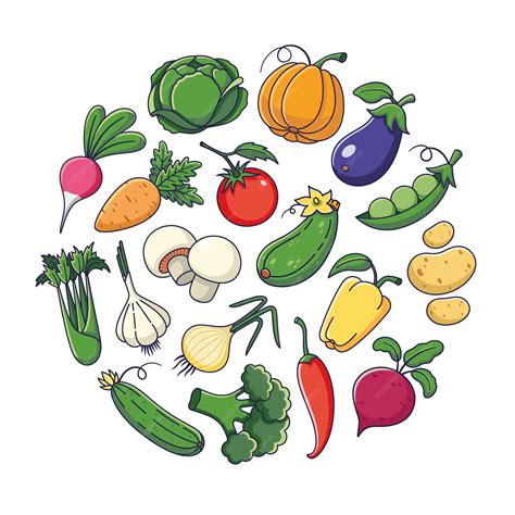 Premium Vector Cute Vegetables Set In Cartoon Style Outline Vegetables Collection Veggies