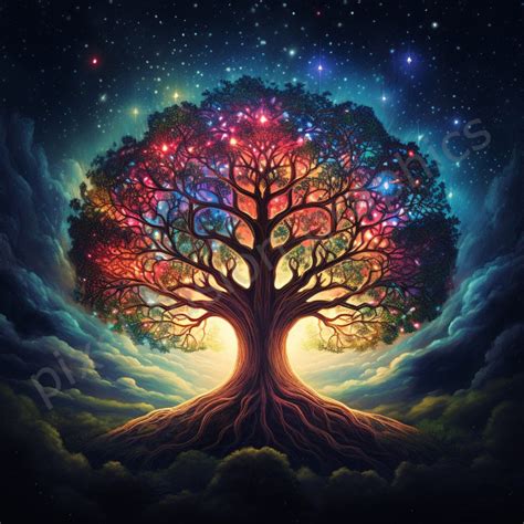 Tree Of Life Clip Art Watercolor Whimsical Tree Tree White Tree Fantasy Cosmic Tree Colorful