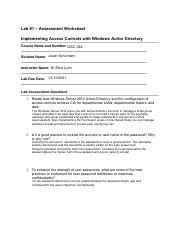 Lab Worksheet ISSC Pdf Lab Assessment Worksheet Implementing Access Controls With