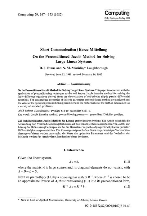 Pdf On The Preconditioned Jacobi Method For Solving Large Linear Systems