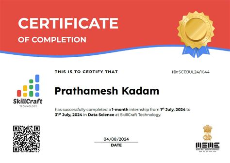 Prathamesh Kadam On Linkedin Skillcrafttechnology Datascience Internship Professionalgrowth
