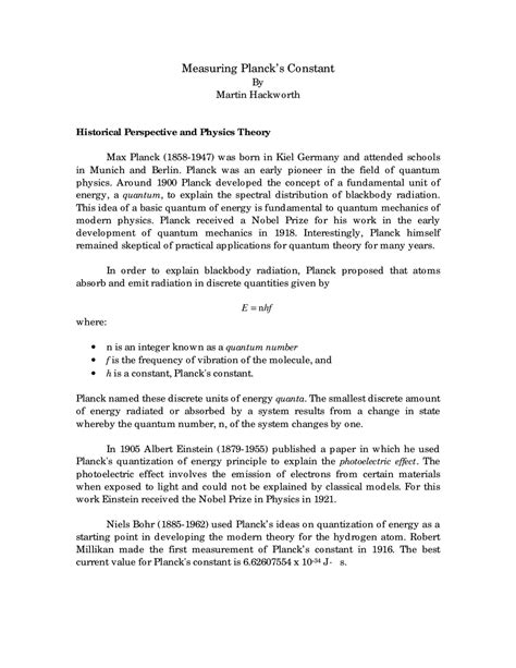 measuring planck s constant a historical perspective and experimental
