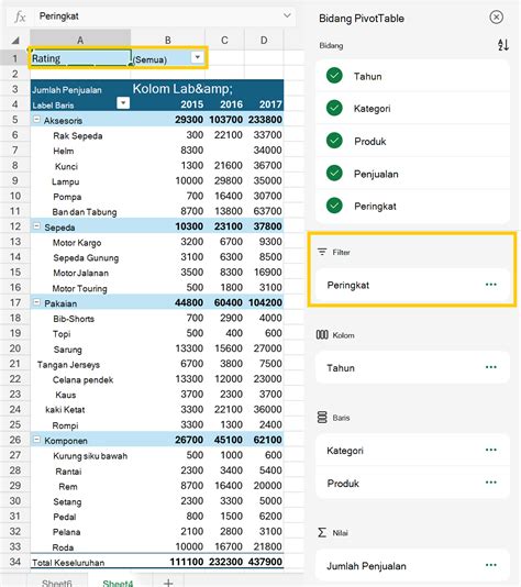 Menggunakan Daftar Bidang Untuk Menyusun Bidang Di Pivottable