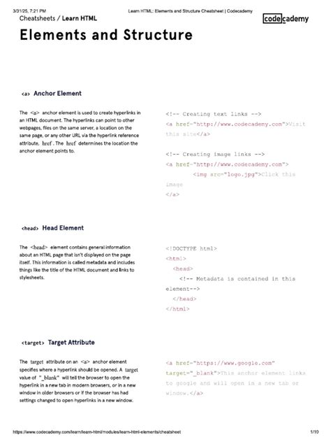 Learn Html Elements Cheat Sheet Pdf