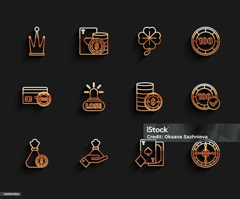 세트 라인 머니 백과 카지노 칩 손 들고 돈 크라운 스페이드와 카드 재생 카지노 룰렛 휠 잃고 달러 아이콘 벡터 가능성에 대한 스톡 벡터 아트 및 기타 이미지 Istock