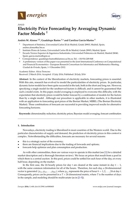 Pdf Electricity Price Forecasting By Averaging Dynamic Factor Models
