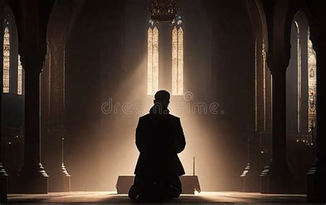 силуэт человека молящегося на коленях в церкви Иллюстрация штока иллюстрации насчитывающей