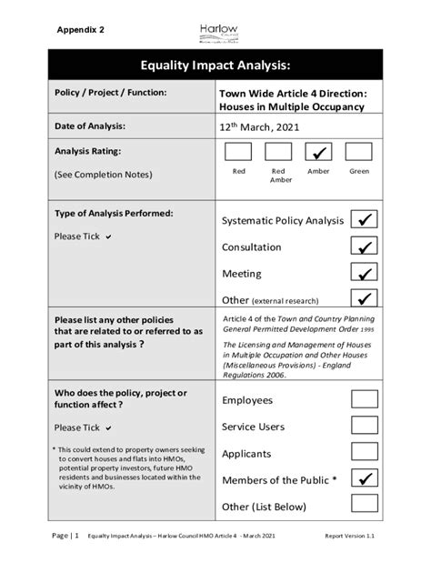 Fillable Online Moderngov Harlow Gov Equality Impact Analysis Town