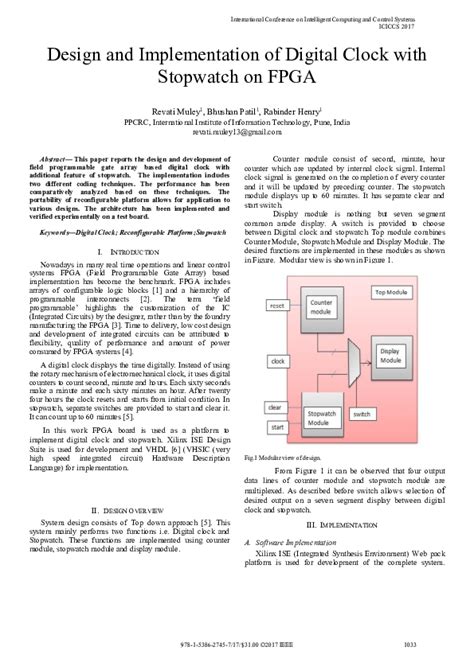 Pdf Design And Implementation Of Digital Clock With Stopwatch On Fpga