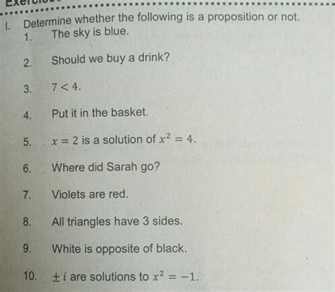 Solved L Determine Whether The Following Is A Proposition Or Not The Sky Is Blue