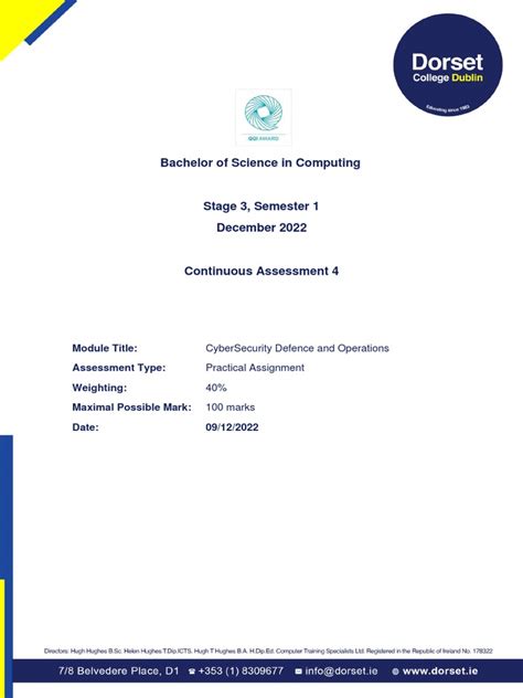 Bsc30922 Cybersecurity Defence And Operations Ca4 Pdf Malware Exploit Computer Security