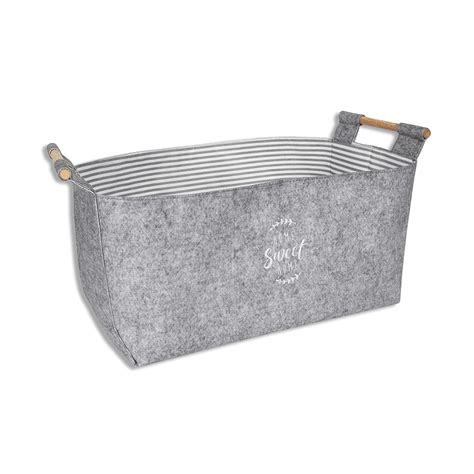 Grey Rectangular Basket With Wooden Handle Maxi Size Freeshop