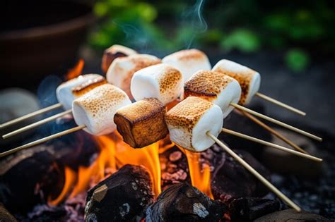 Premium Ai Image Campfire With Roasted Marshmallows On Sticks