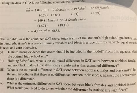 Solved Using The Data In GPA2 The Following Equation Was Chegg Com