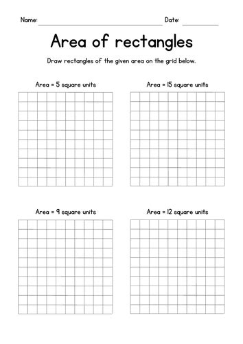 Area Of Rectangles Geometry Worksheets Rectangular Grid Teaching
