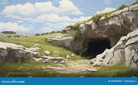 A Small Cave With Water Inside Surrounded By Lights And Rocks Royalty Free Illustration