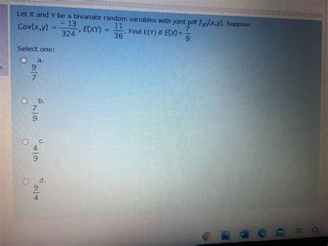 Solved Let X And Y Be A Bivariate Random Variables With