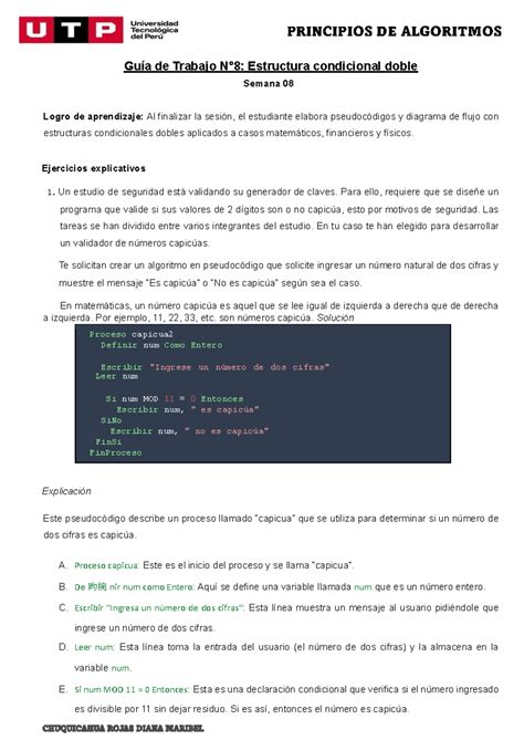 Algoritmo N8 Trabajo Principios De Algoritmos Guía De Trabajo N°8
