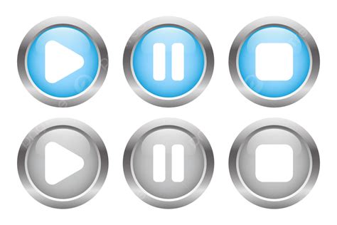 six sets of play stop pause button in blue and gray color vector play stop pause button button