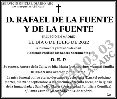 Esquela Publicada Abc Rafael De La Fuente Y De La Fuente