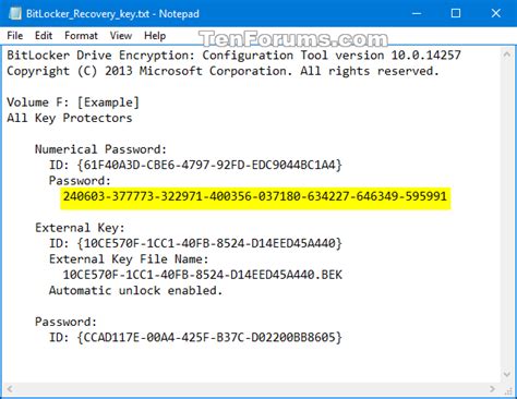 backup bitlocker recovery key in windows 10 tutorials