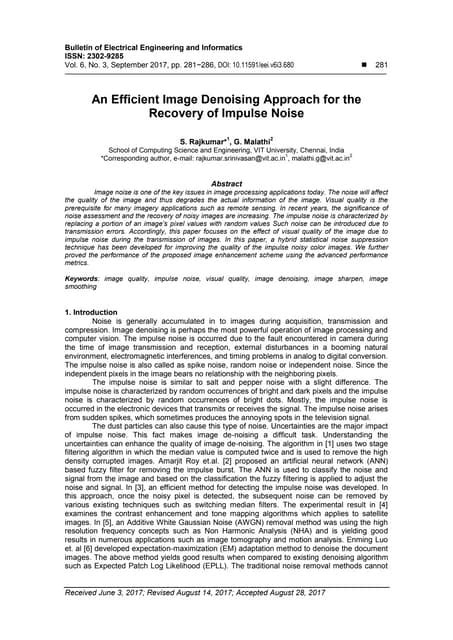 An Efficient Image Denoising Approach For The Recovery Of Impulse Noise Pdf
