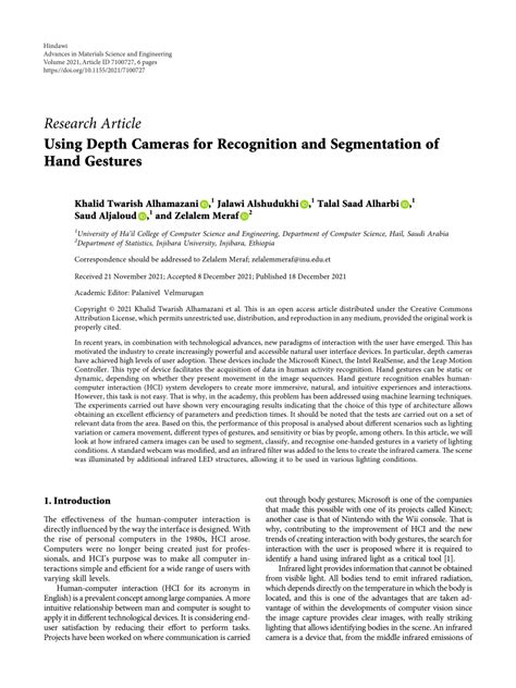 Pdf Using Depth Cameras For Recognition And Segmentation Of Hand Gestures