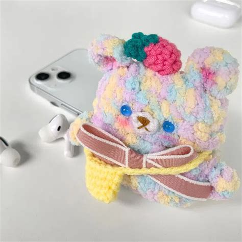 딸기 곰돌이 피크닉 뜨개 에어팟 케이스