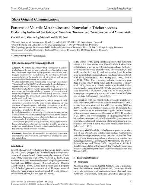 Pdf Patterns Of Volatile Metabolites And Nonvolatile Trichothecenes