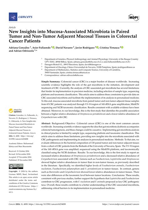 Pdf New Insights Into Mucosa Associated Microbiota In Paired Tumor And Non Tumor Adjacent