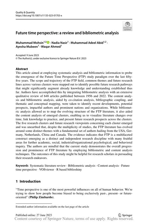 Future Time Perspective A Review And Bibliometric Analysis Request Pdf