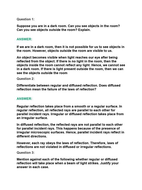 Light Class8 Solution Pdf Reflection Physics Mirror