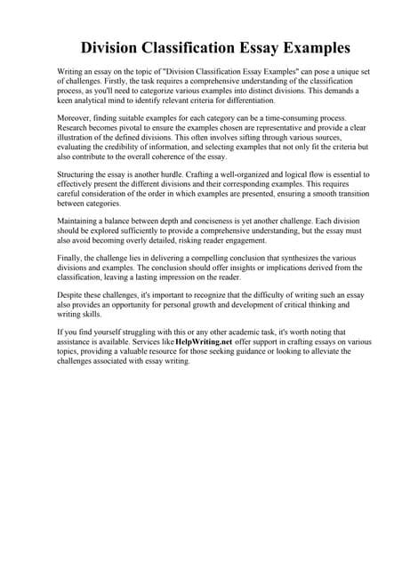 Division Classification Essay Examplespdf