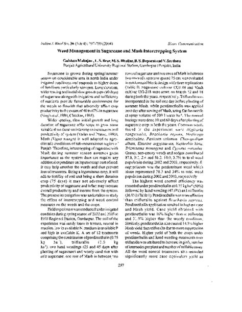 Pdf Weed Management In Sugarcane And Mash Intercropping System