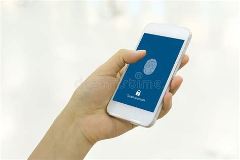 Hand Holding Smartphone And Scan Fingerprint Biometric Identity For Unlock Stock Image Image